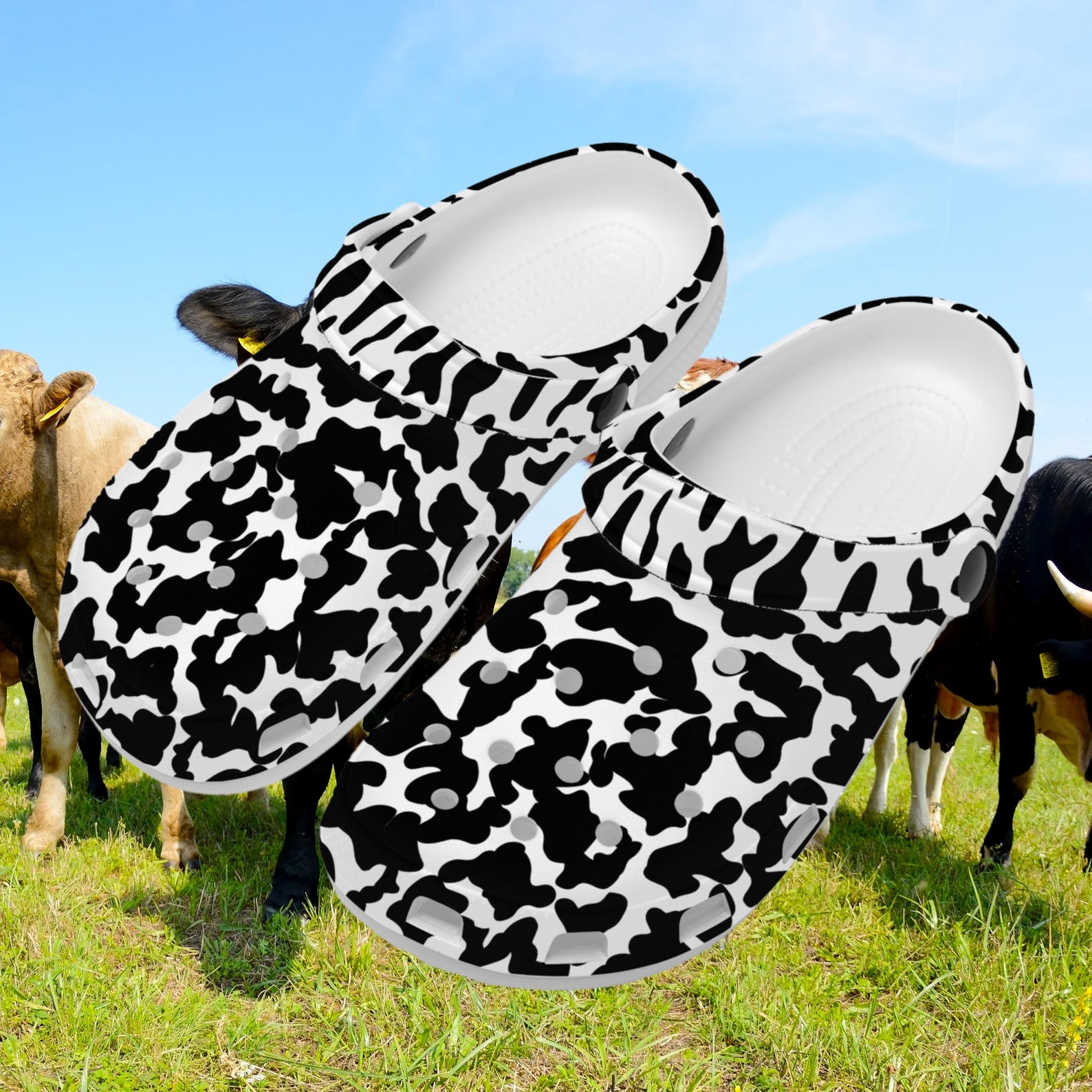 Cow Print Clogs Comfortable Walking Shoes Foam Slip on Gift for Animal ...