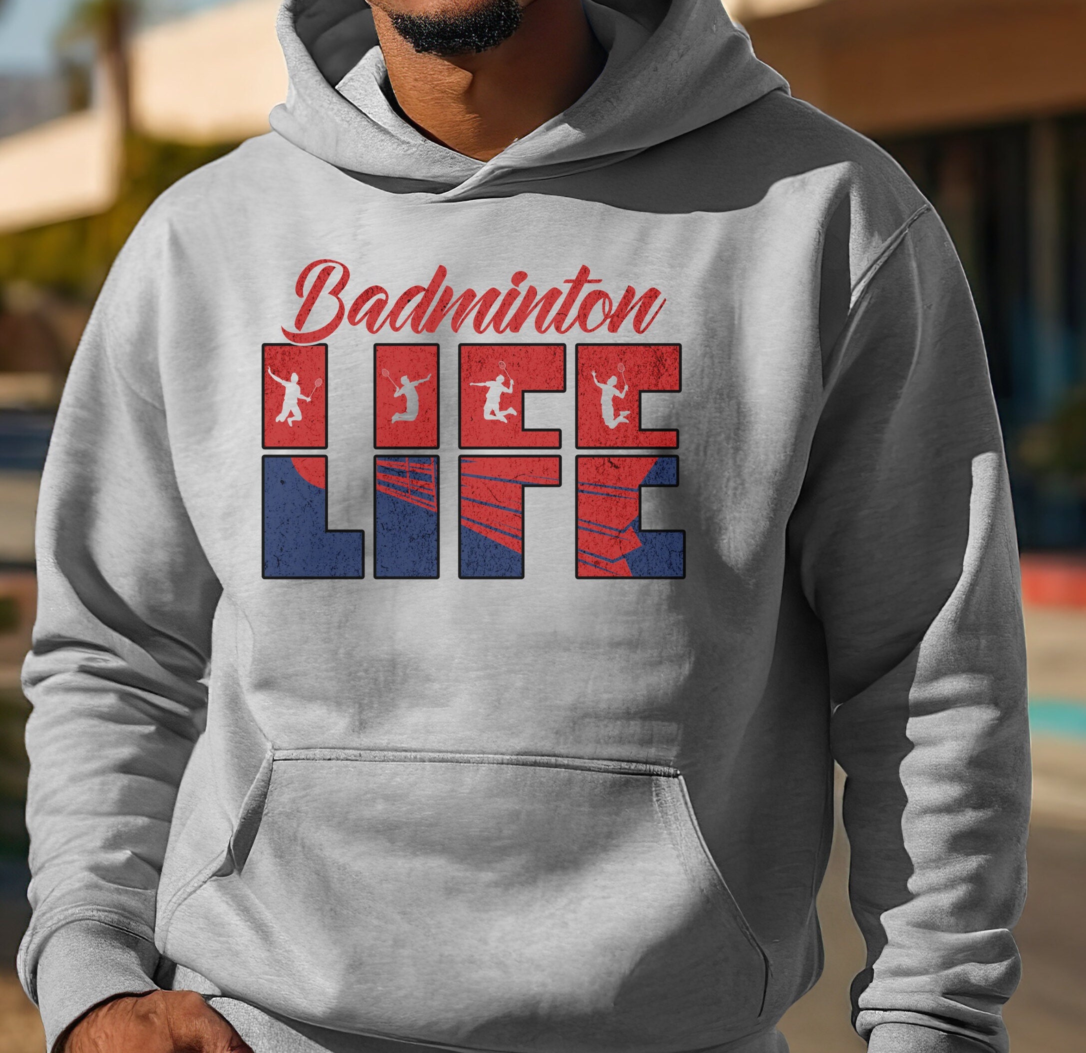 Badminton Player Hooded Sweatshirt Shuttlecock Smash Racket Court Club ...