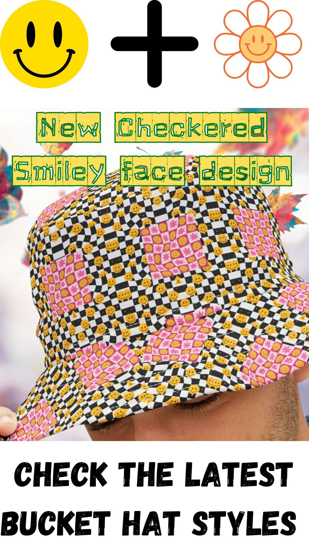 Smiley Face Bucket Hat Fun Preppy Teen Party Hat Cruise Ship Adult ...