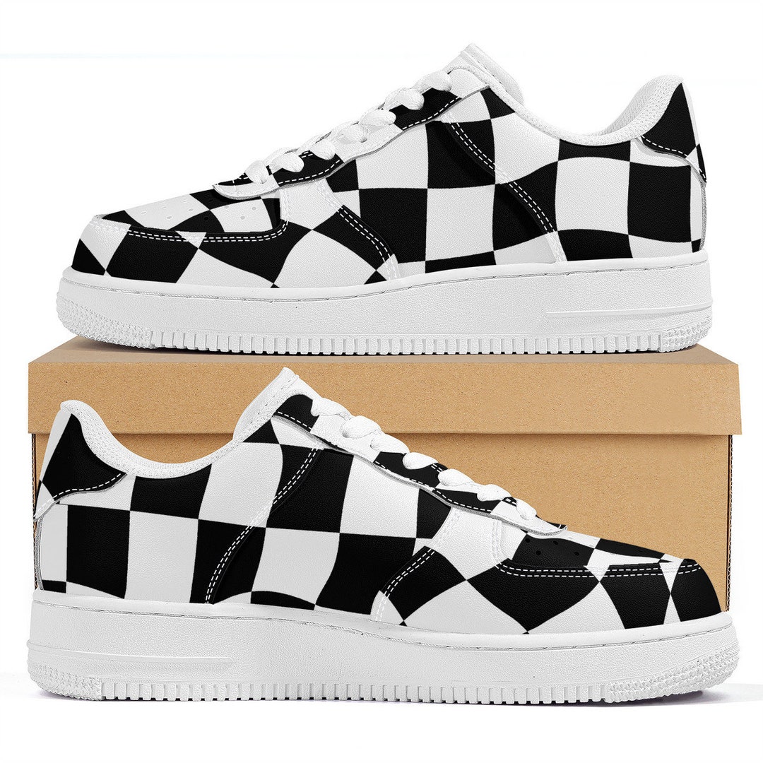 Checkered Black White Swirls Design Shoes Low Tops Moms Wine Tour Men ...