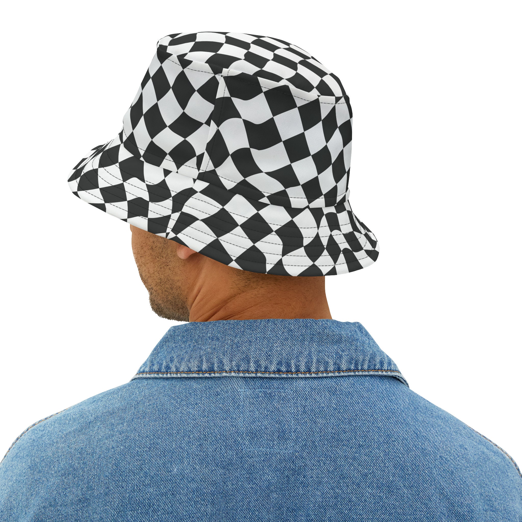 Checkered Bucket Hat Stylish Black White Checkered Hat Beach Fashion ...