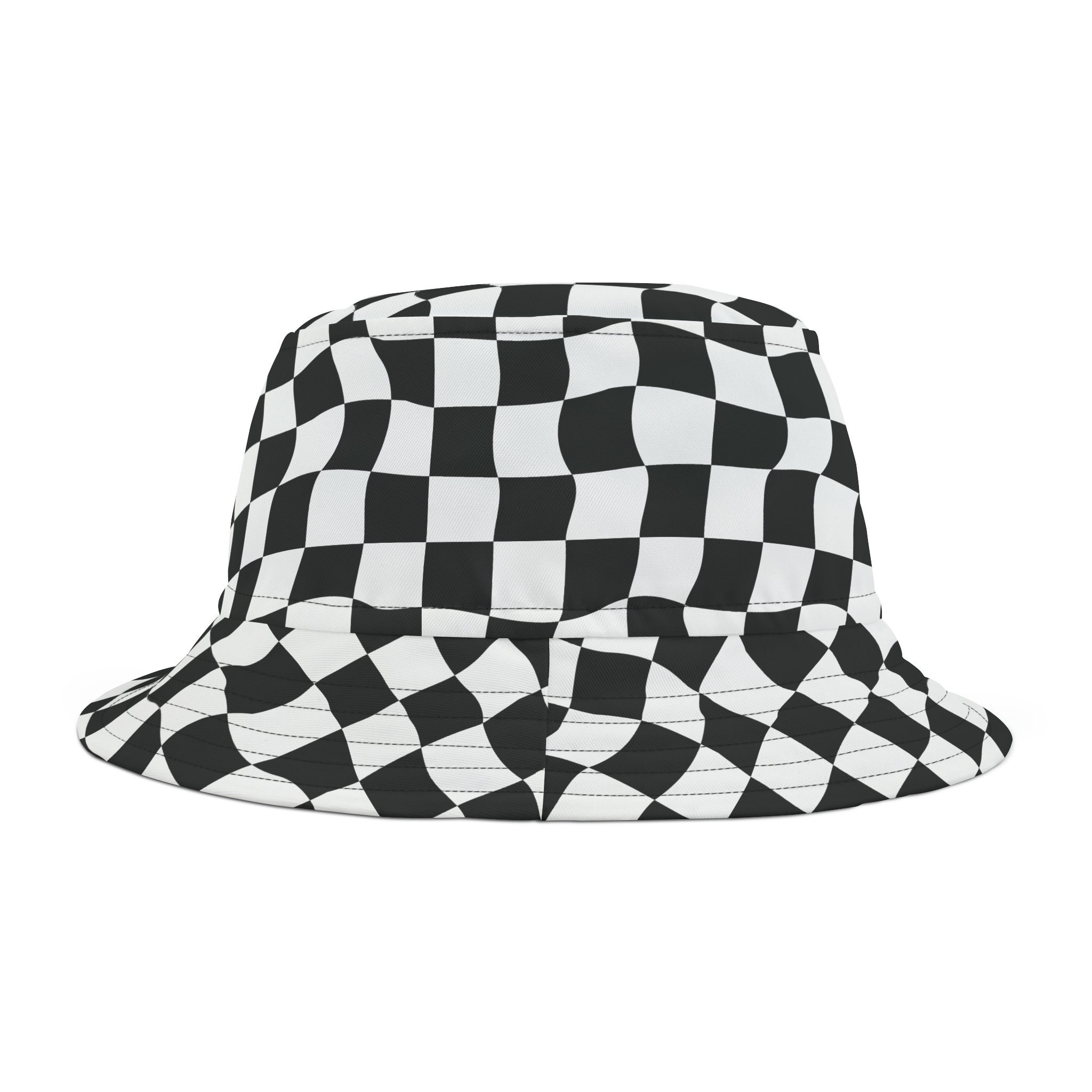 Checkered Bucket Hat Stylish Black White Checkered Hat Beach Fashion ...