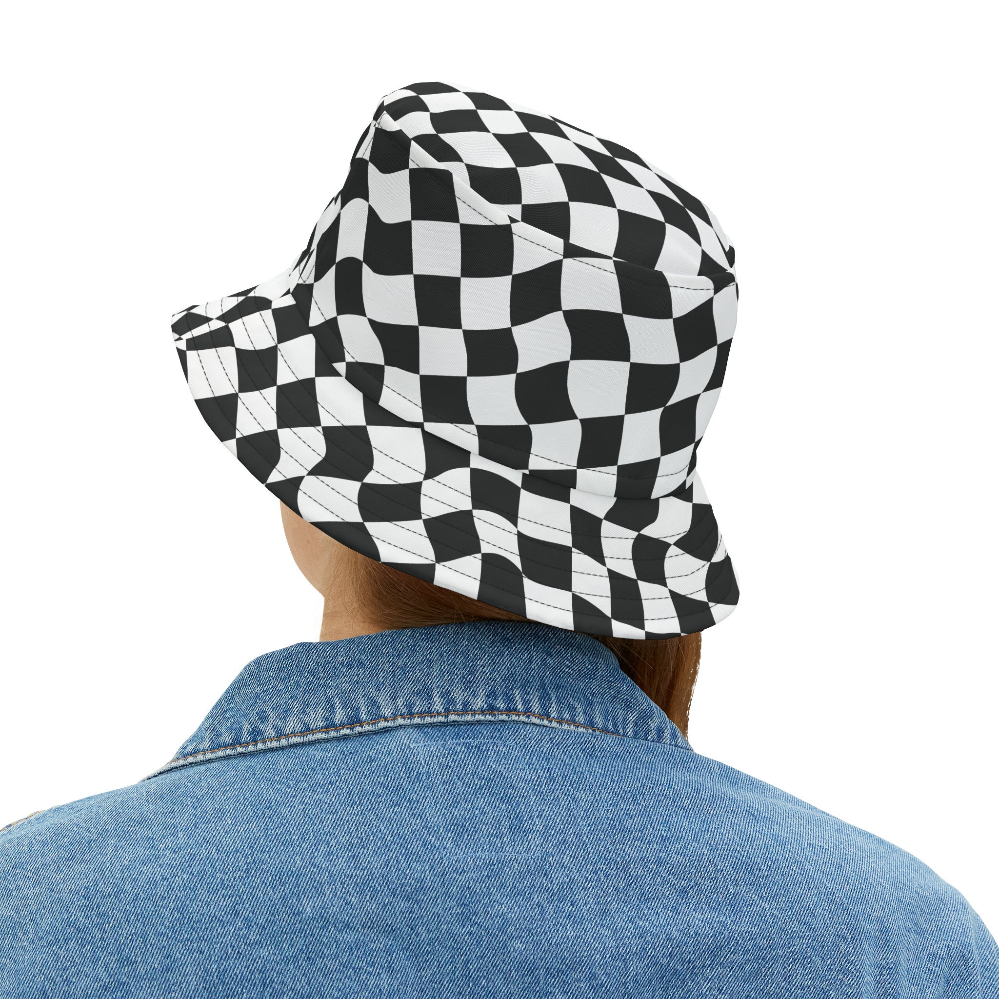 Checkered Bucket Hat Stylish Black White Checkered Hat Beach Fashion ...
