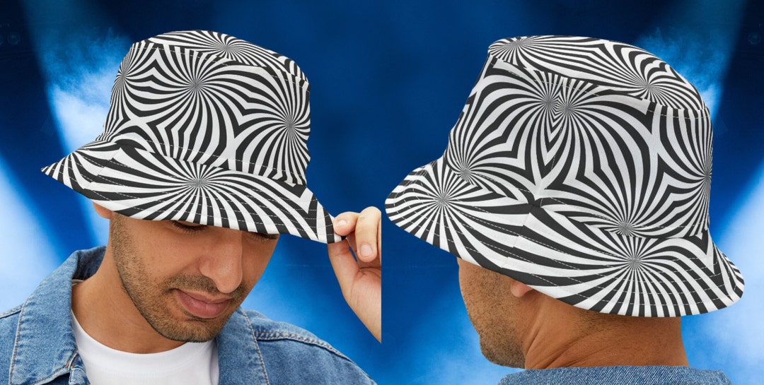 Black White Swirls Bucket Hat (AOP) Hypnotic Spiral Summer Shade Concert Look Everyday Spiral ...