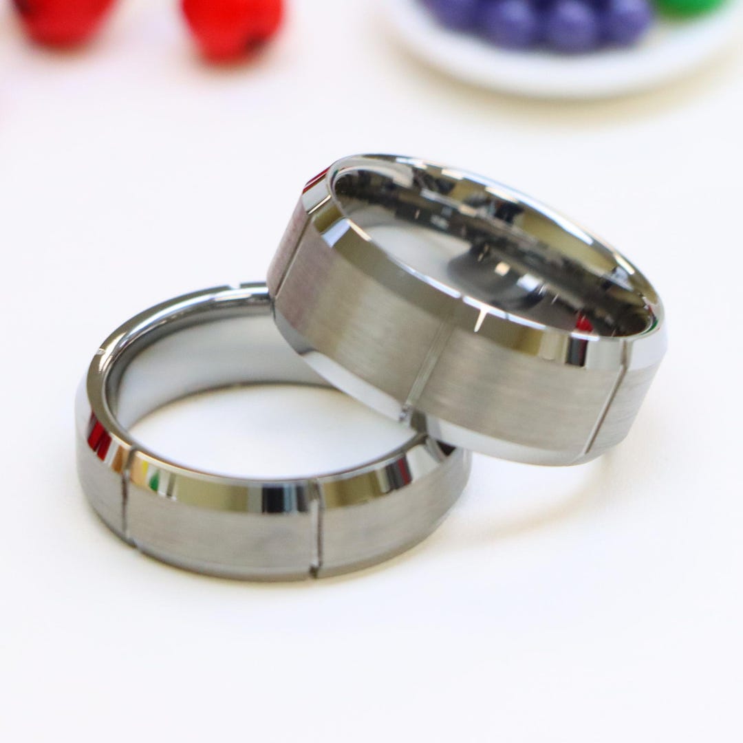 High Polished Beveled Edges Anniversary Rings, Men Engagement Band ...