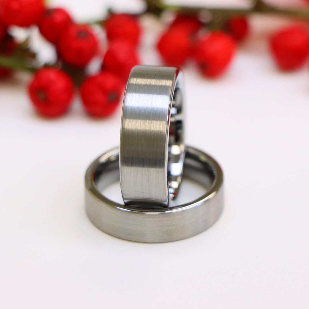 Shiny Brushed 6mm/8mm Anniversary Bands, Couple Matching Rings, Matte ...