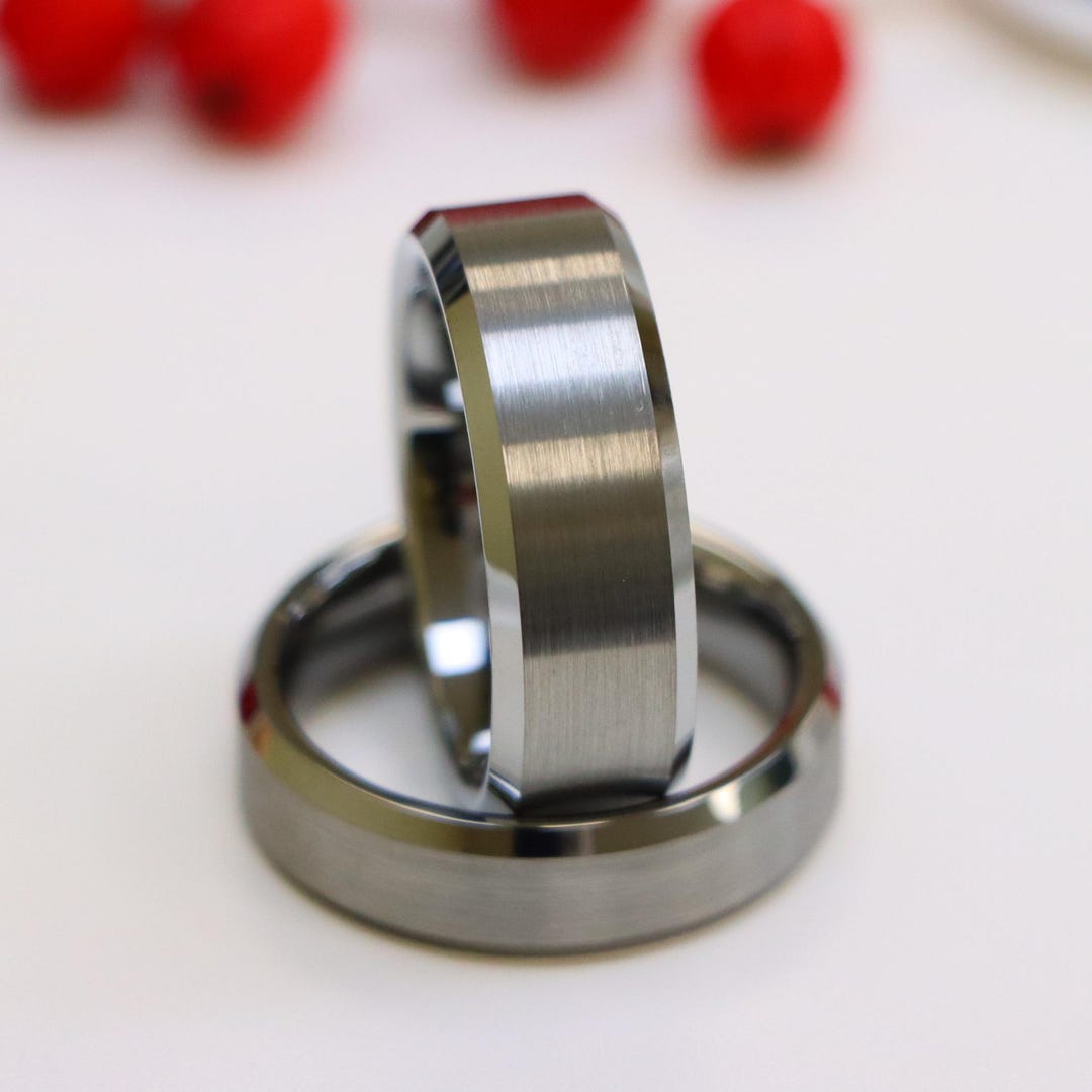 Brushed Center Shiny Beveled Edge Rings, Men's Engagement Rings, Silver ...