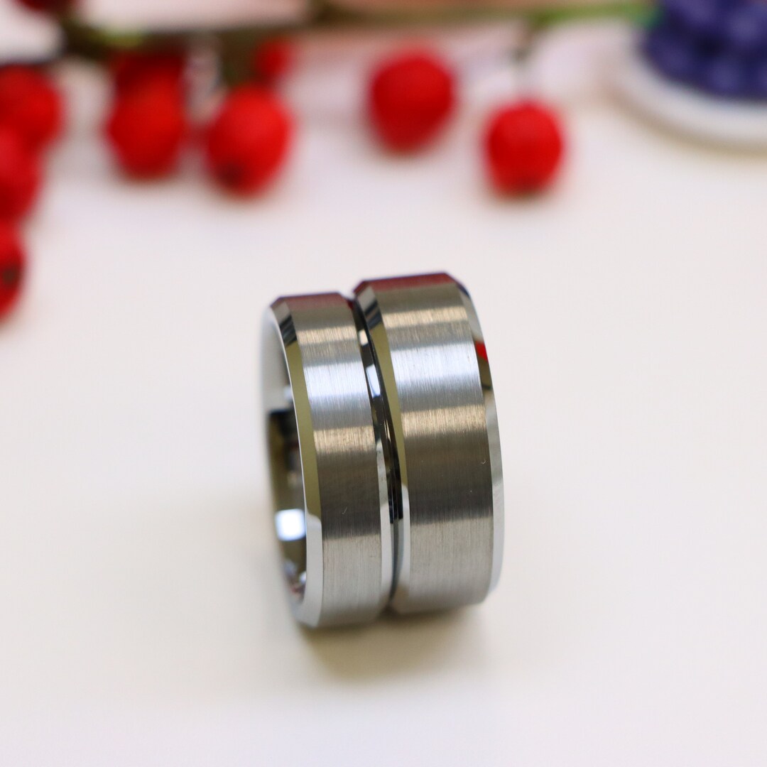 Brushed Center Shiny Beveled Edge Rings, Men's Women's Stylish Bands ...