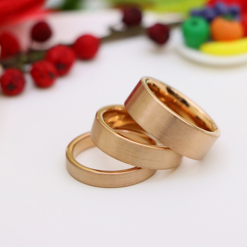 Rose Gold Tungsten Wedding Band, Pipe Cut Mens Wedding Ring, Couple ...
