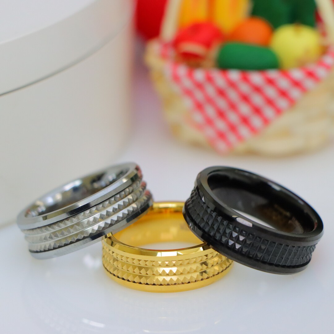 Jagged Center Unique Engagement Rings, Engraved Rings, 8mm Silver/gold ...