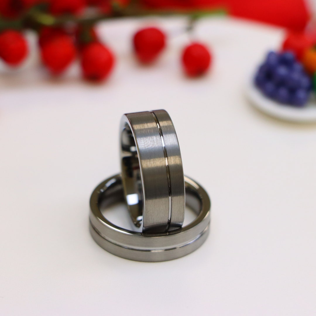 Engraved Band, Silver Tungsten Anniversary Rings, Matching Couple Rings ...