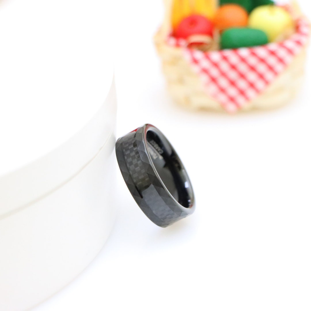 8mm Black Carbon Fiber Engagement Ring, Personalize Custom Engrave ...