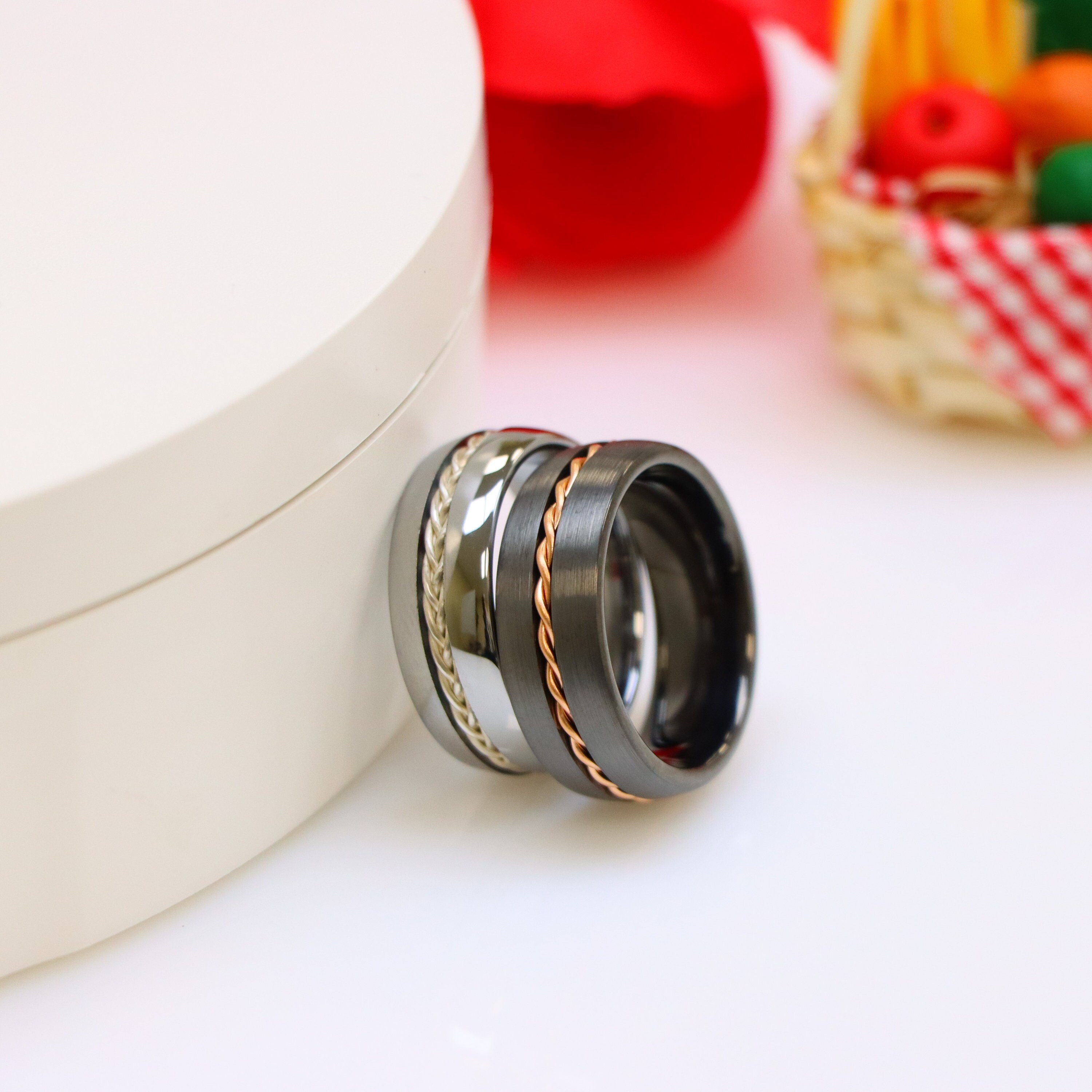 Silver Tungsten Wedding Ring, Signet Braided Center Stylish Bands ...