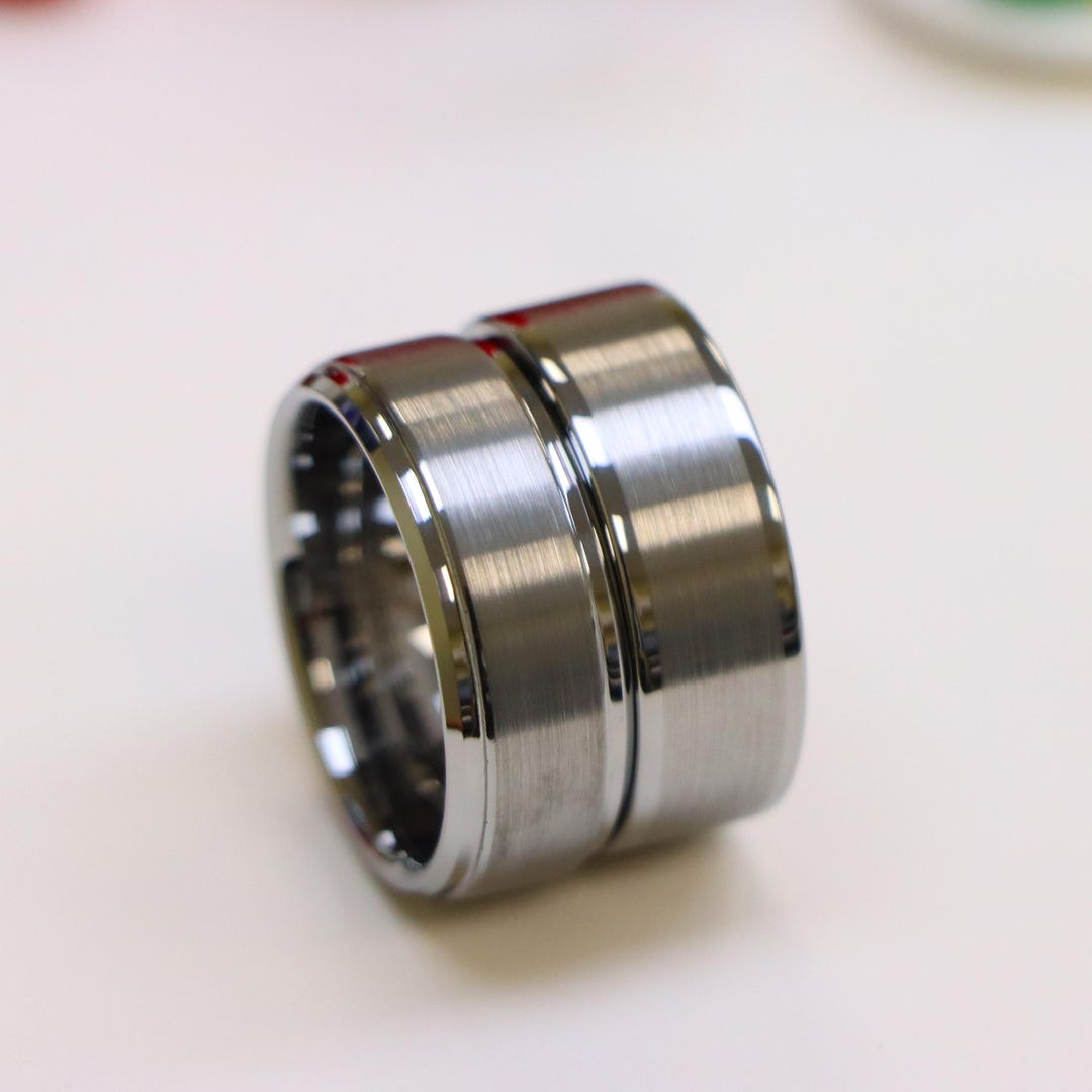 Silver Tungsten Men's Proposal Rings, Shiny Brushed Center Rings ...