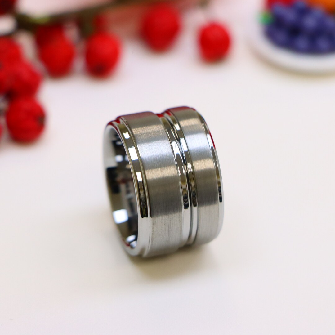 6mm/9mm Brushed Center Shiny Beveled Silver Tungsten Rings, Couple ...