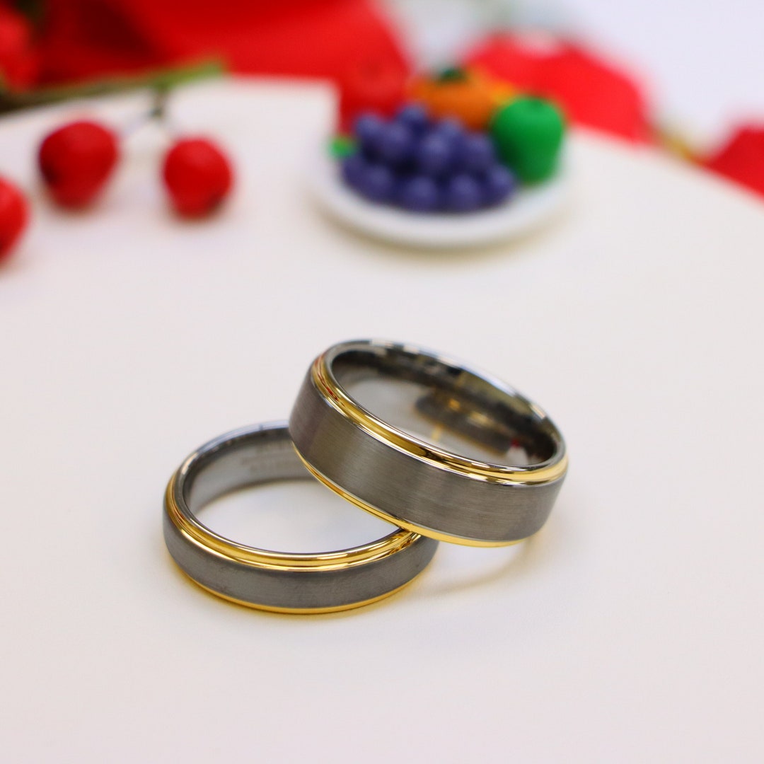 Yellow Gold Tungsten Ring,tungsten Ring, Men's Tungsten Wedding Band ...