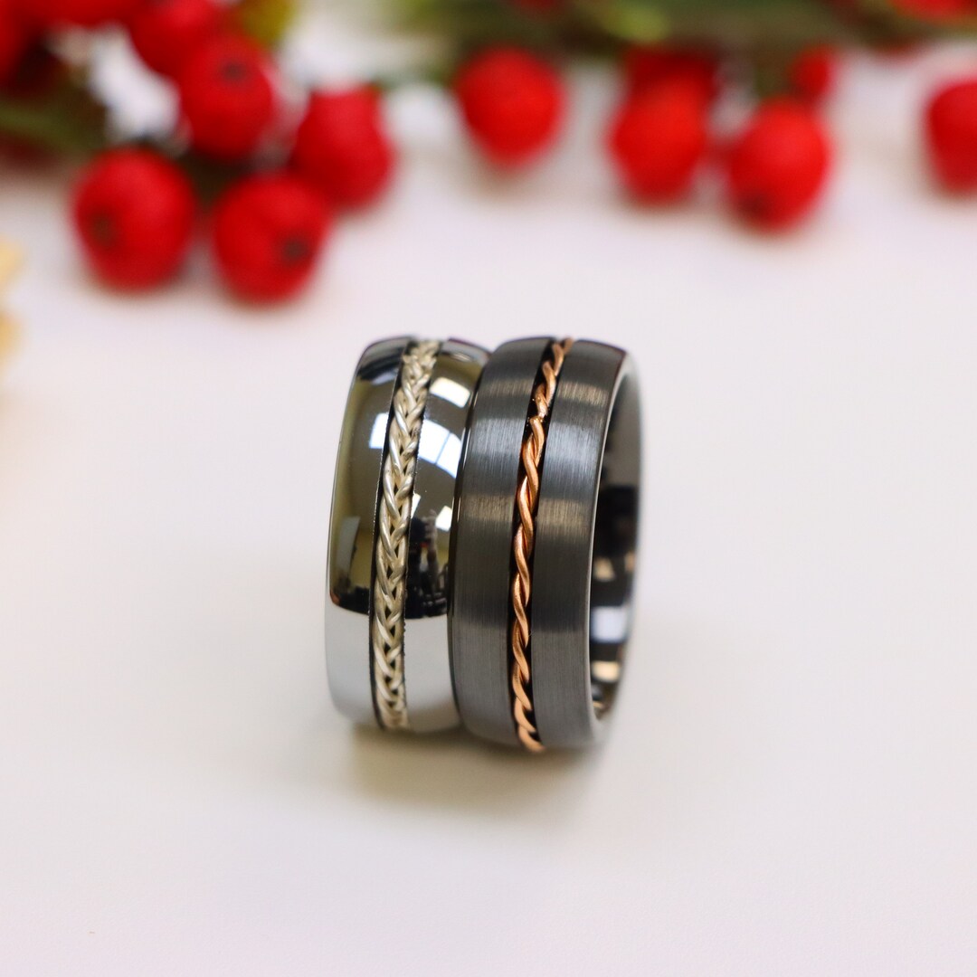 Signet Braided Bands, Silver Tungsten Classic Band, Twisted Rope Inlay ...