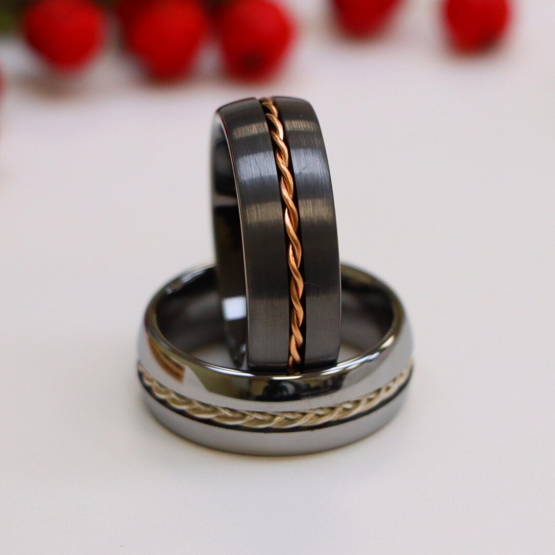 Signet Braided His Her Bands, Men's Wedding Ring, Silver Tungsten ...