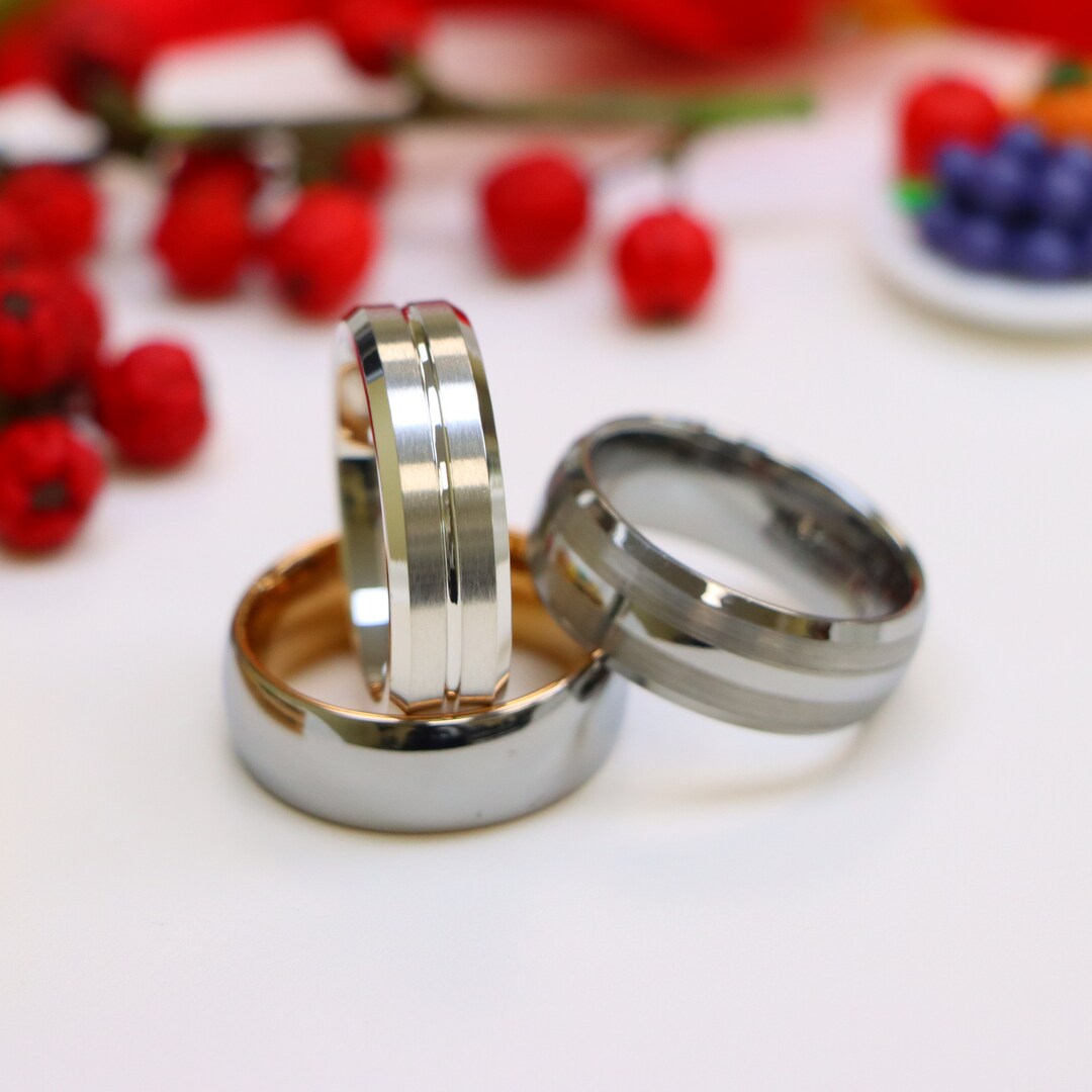 White Titanium Anniversary Bands, Men's & Women's Proposal Rings ...