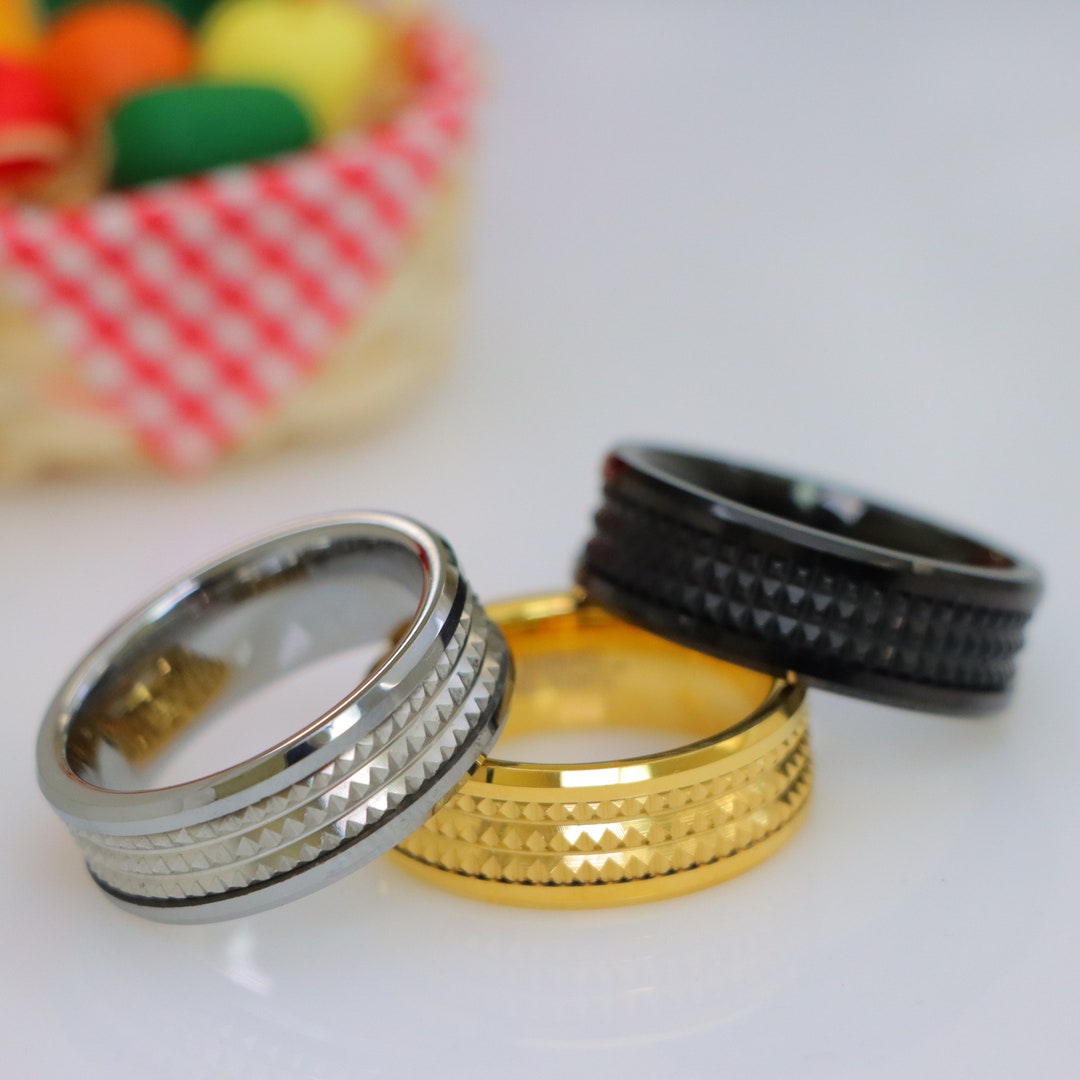 Jagged Center Unique Rings, 8mm Gold Wedding Band, Black Tungsten ...