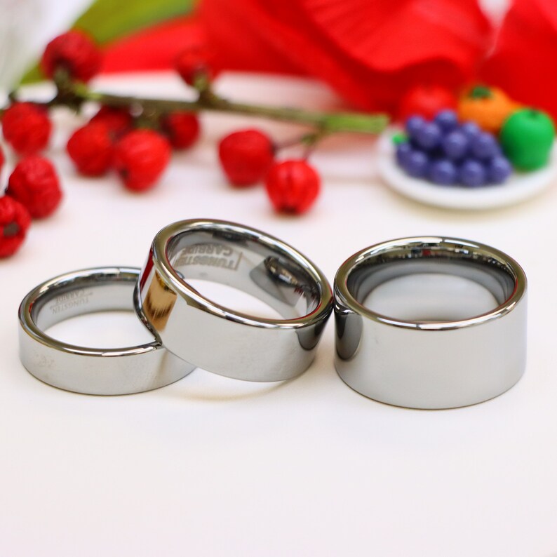 Pipe Cut Silver Tungsten Heavy Men's Bands, High Polished Tungsten ...