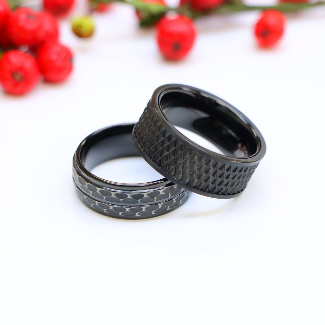 Parallelogram Design Center Straight Edges Ring, Black Tungsten ...