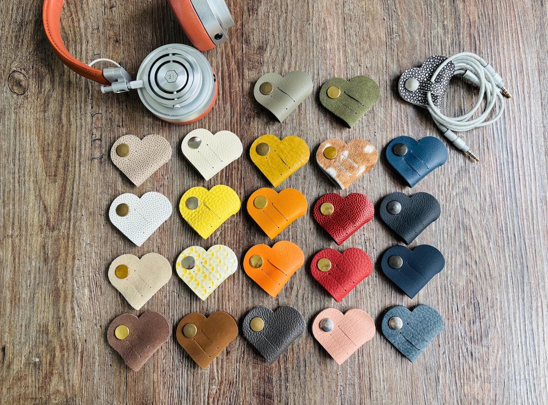 Colourful Leather Cord Tidy | Heart Cable Organiser | 3 for 8 or 10 | 5 ...