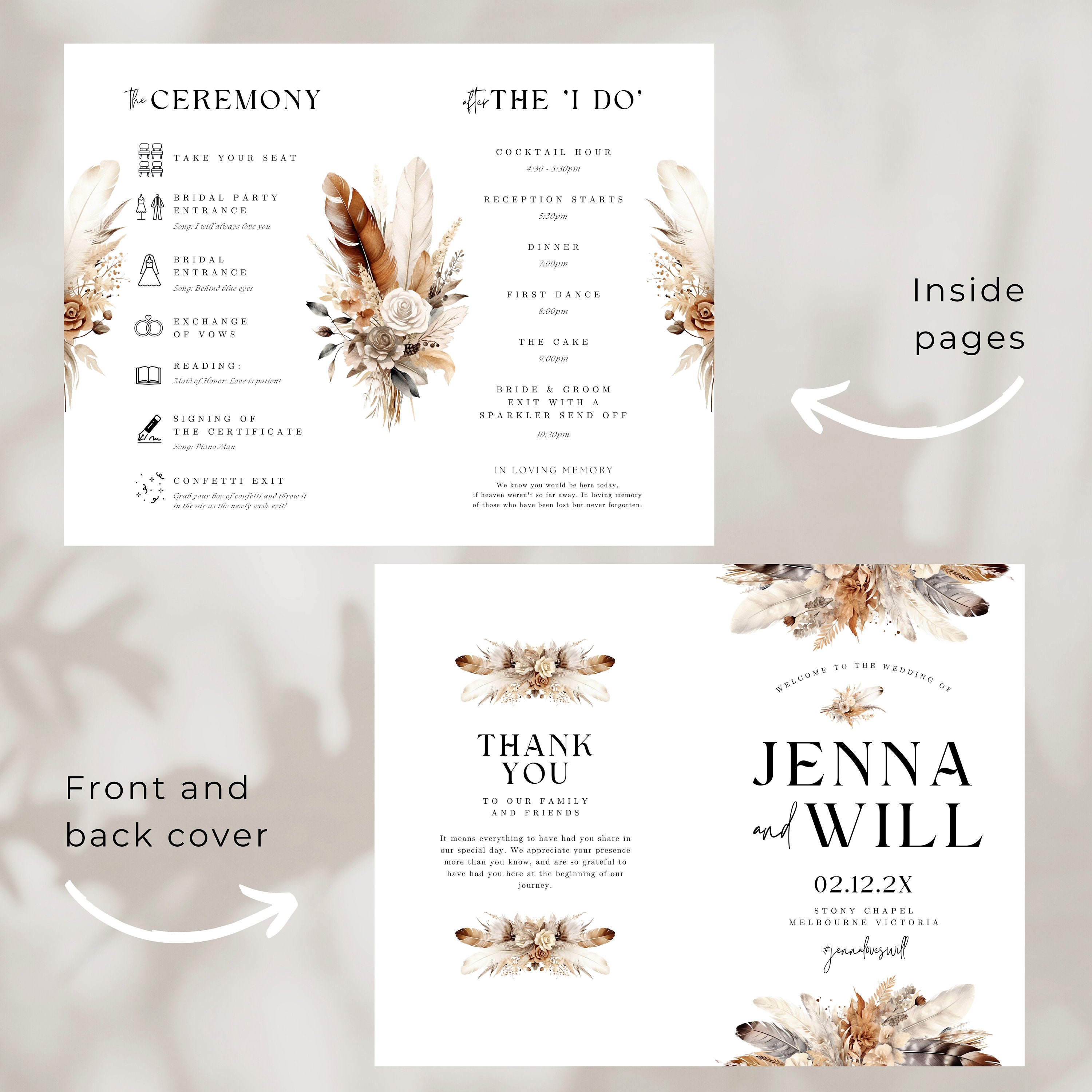 Foldable Wedding Program Instant Download Printable Wedding Program ...