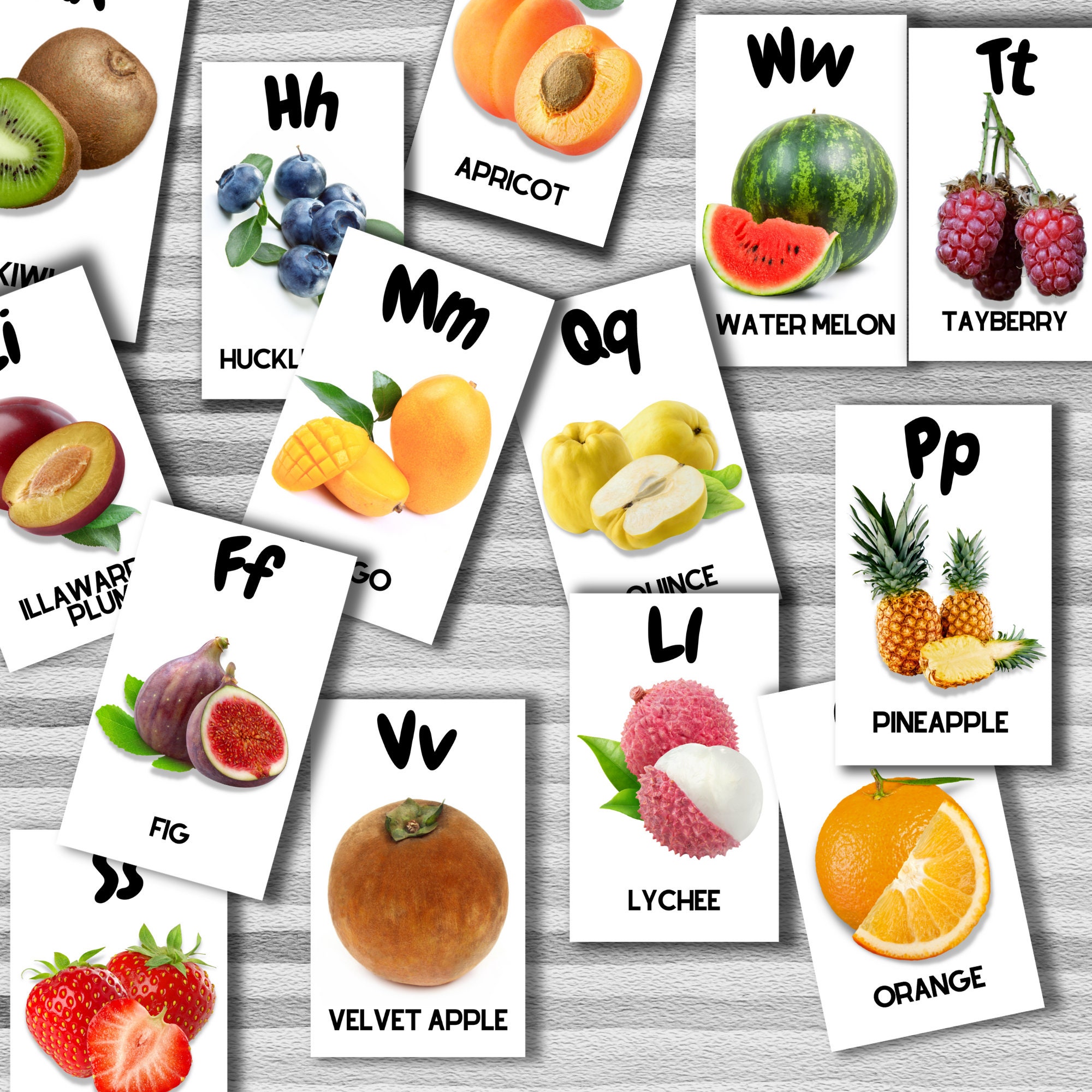 Abc Real Fruits Flash Cards, Montessori Flashcards for Toddlers, Fruits ...