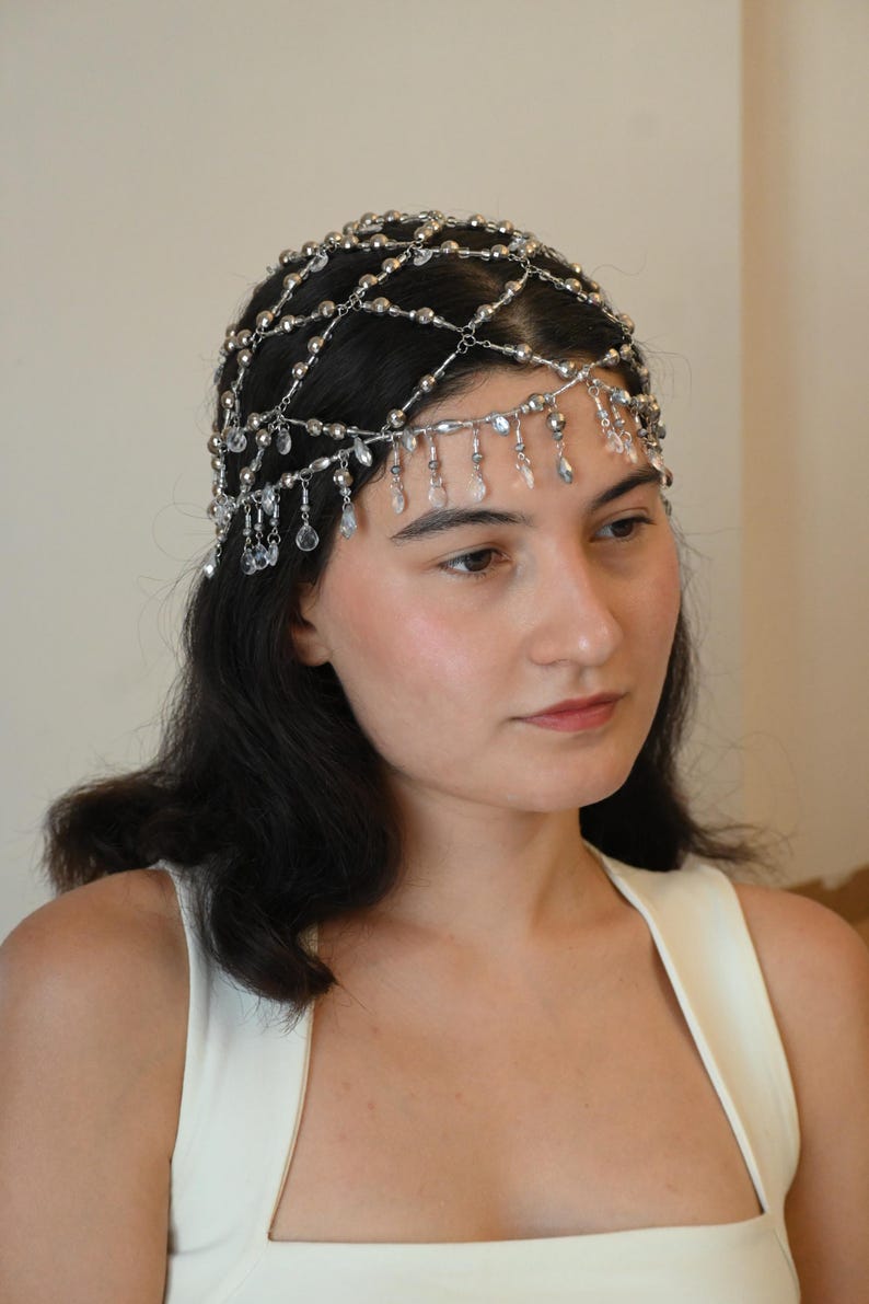 Silver Metalic Wedding Veil – Juliet Cap Veil, 1920s Art Deco Mantilla ...
