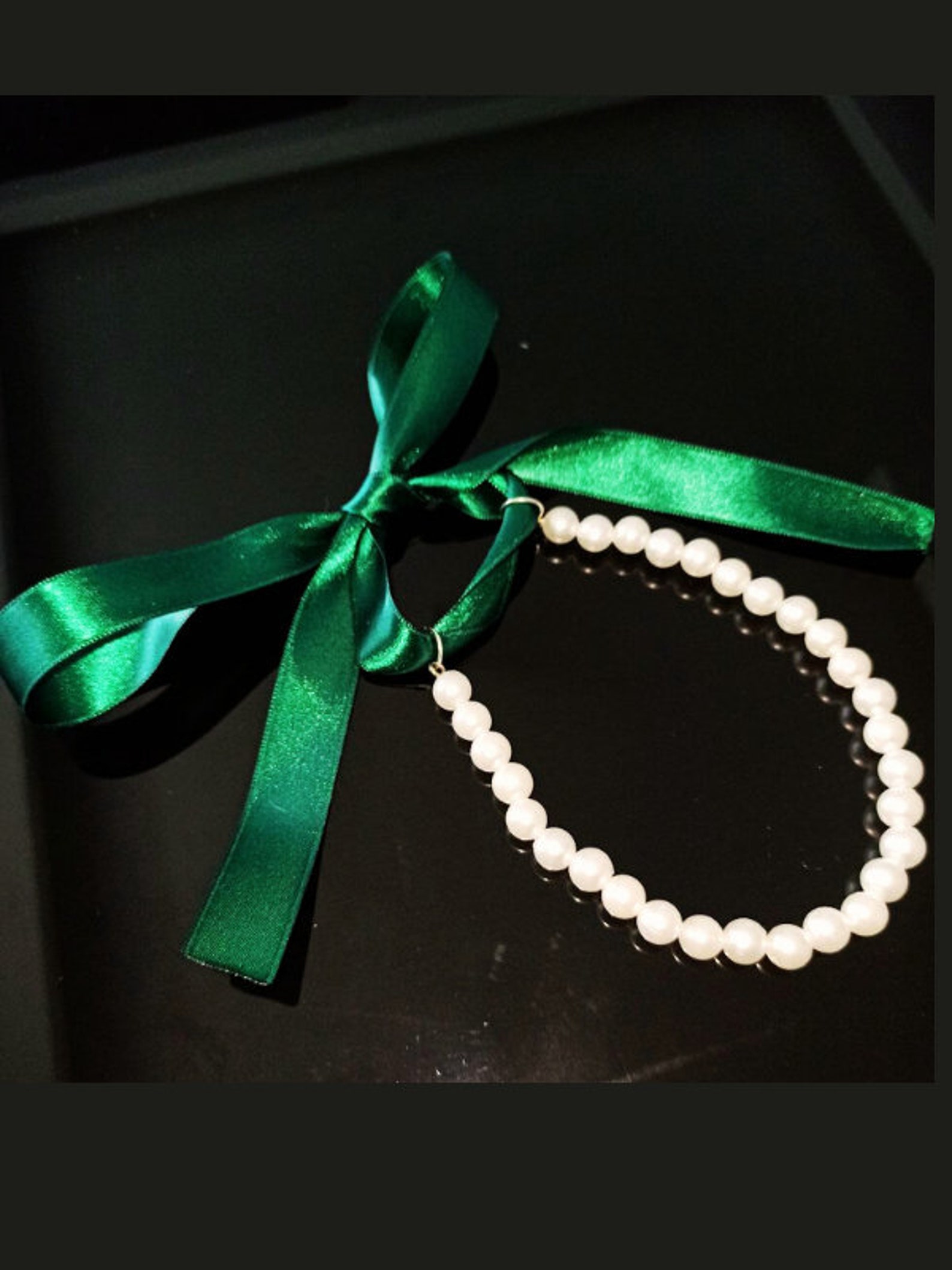 Green Ribbon Lace Pearl Necklace,pearl Ribbon Necklace, Pearl Necklace ...
