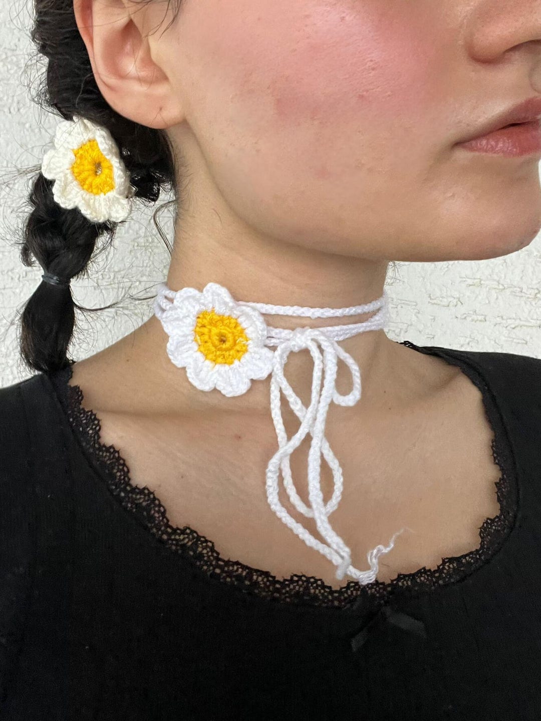 Daisy Choker, Tie Choker, Handmade Necklace, Flower Choker, Boho Choker ...