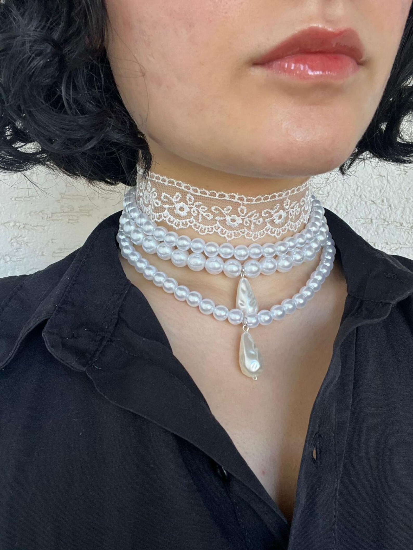 Multi Strand Pearl Choker,gothic Lace Choker,royal Pearl Choker,4-layer ...