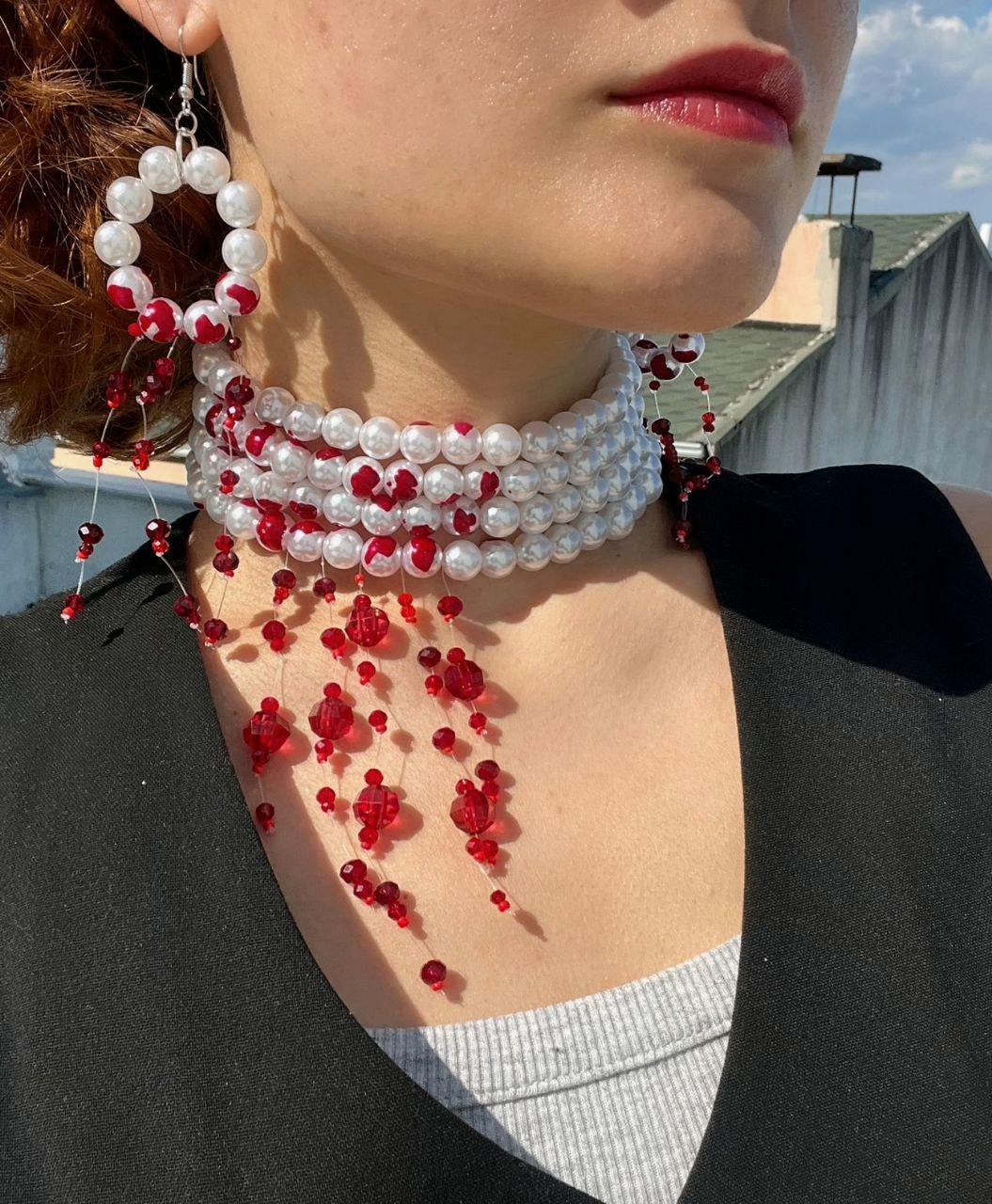 Bloody Pearl Necklace and Earring Set ,vampire Necklace, Interview With ...