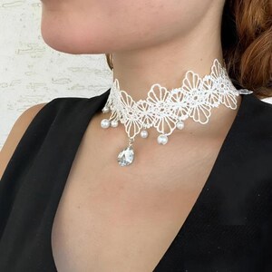 White Lace Pearl Choker, Cute Jewelry , Minimalist Style, Vintage Style ...