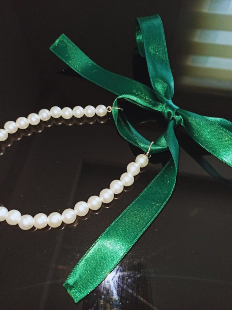 Green Ribbon Lace Pearl Necklace,pearl Ribbon Necklace, Pearl Necklace ...