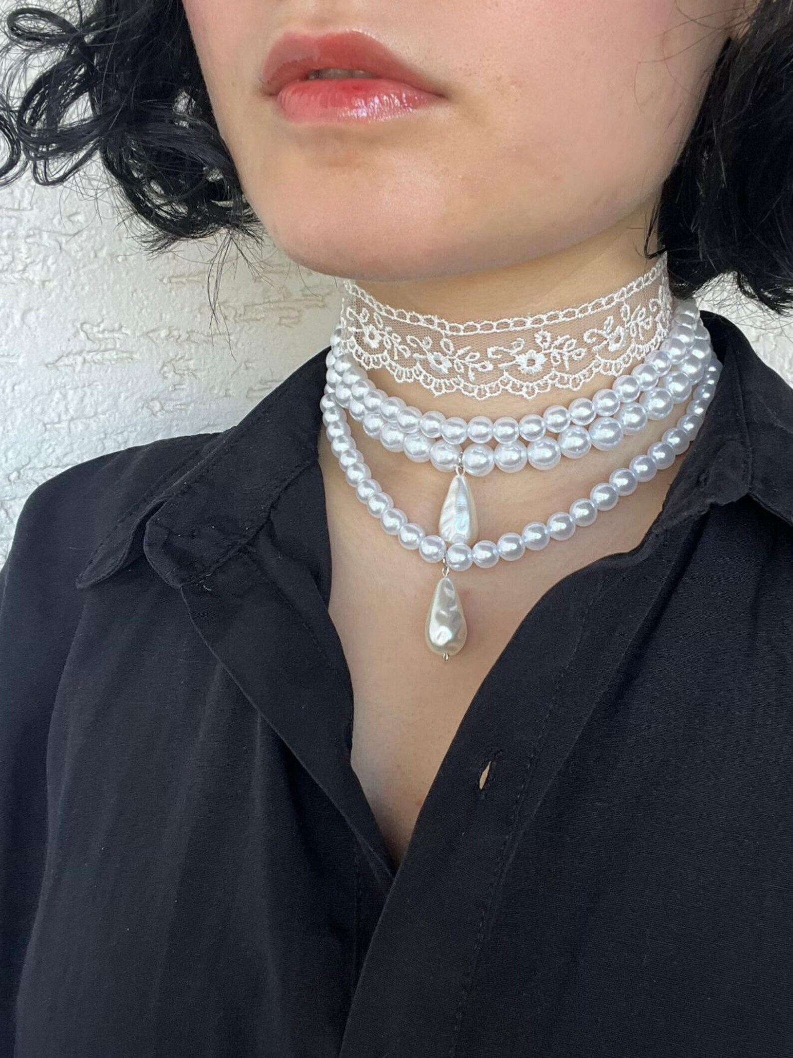 Multi Strand Pearl Choker,gothic Lace Choker,royal Pearl Choker,4-layer ...