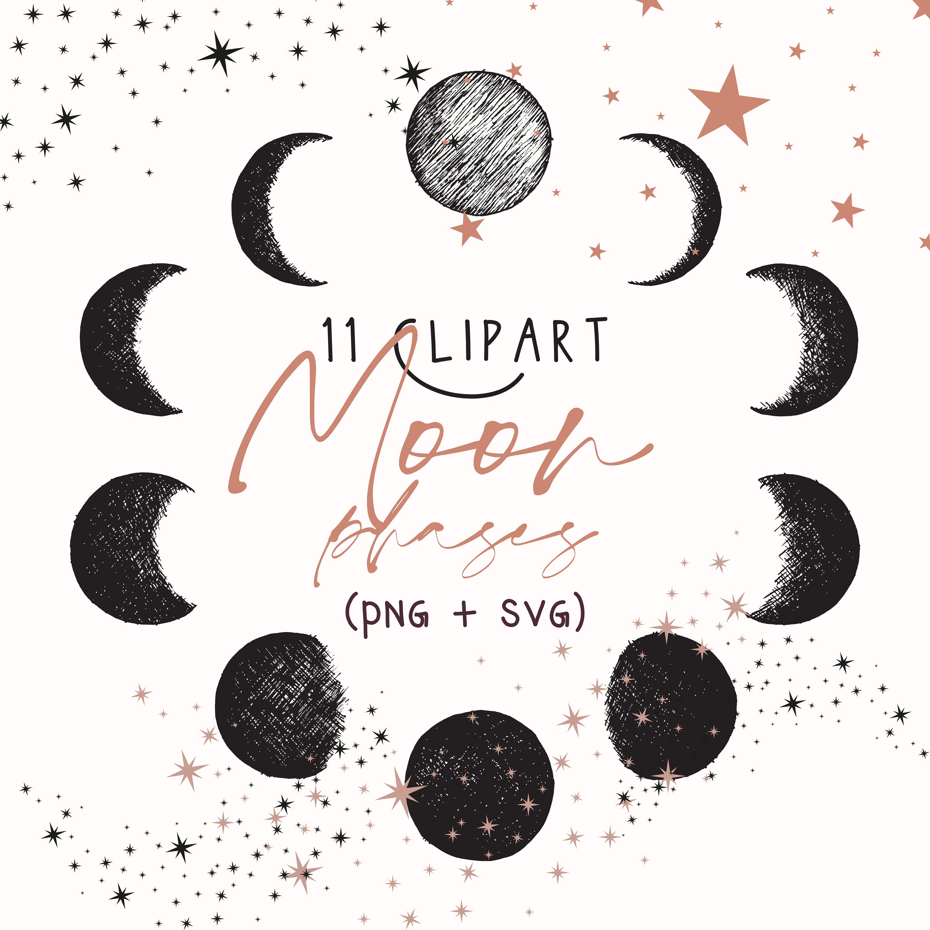 Moon Phases Clipart/black Moon Clipart/svg Moons Phases/celestial ...