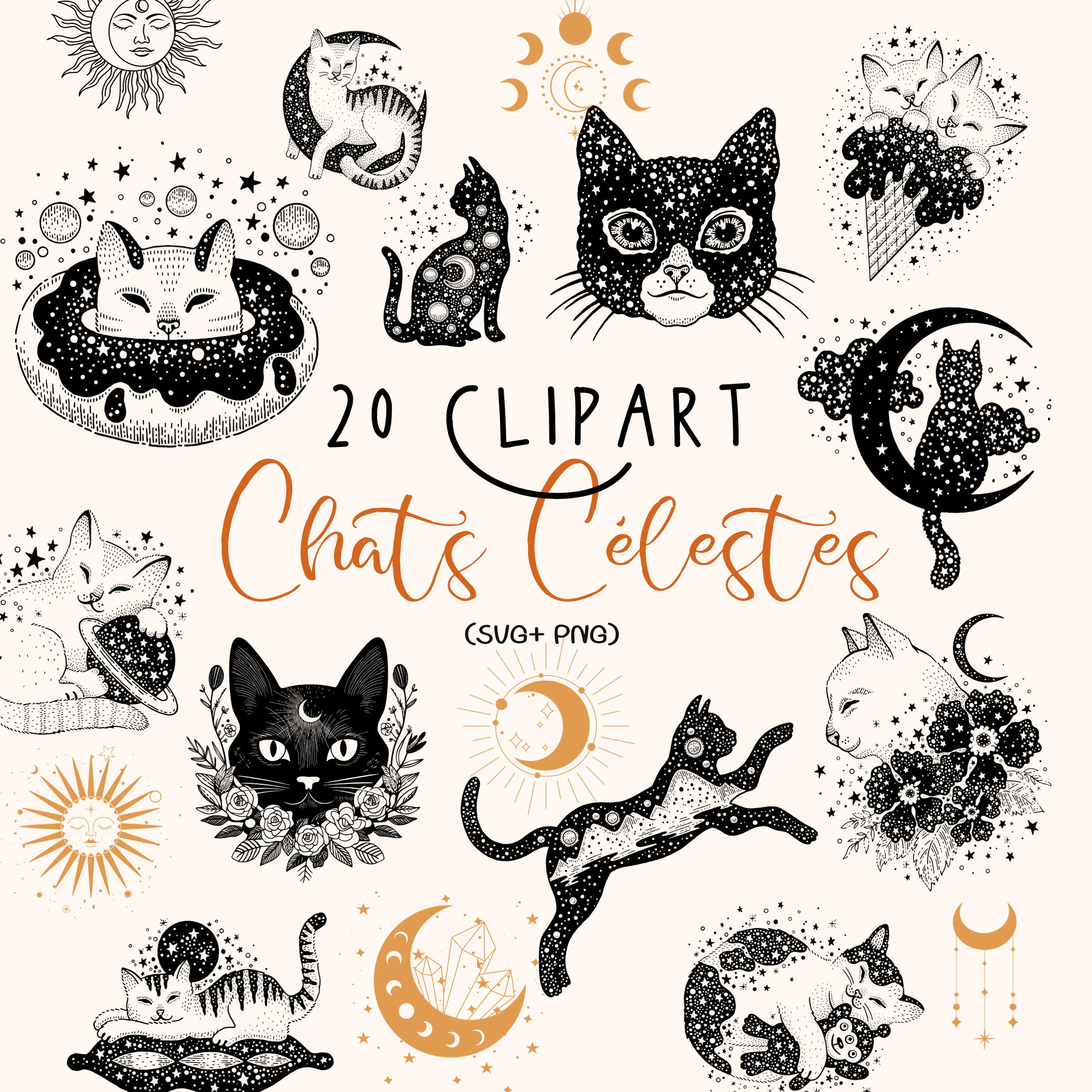 Cat Clipart/mystical Cat Clipart/black Cat Clipart/moon Cat Clipart ...