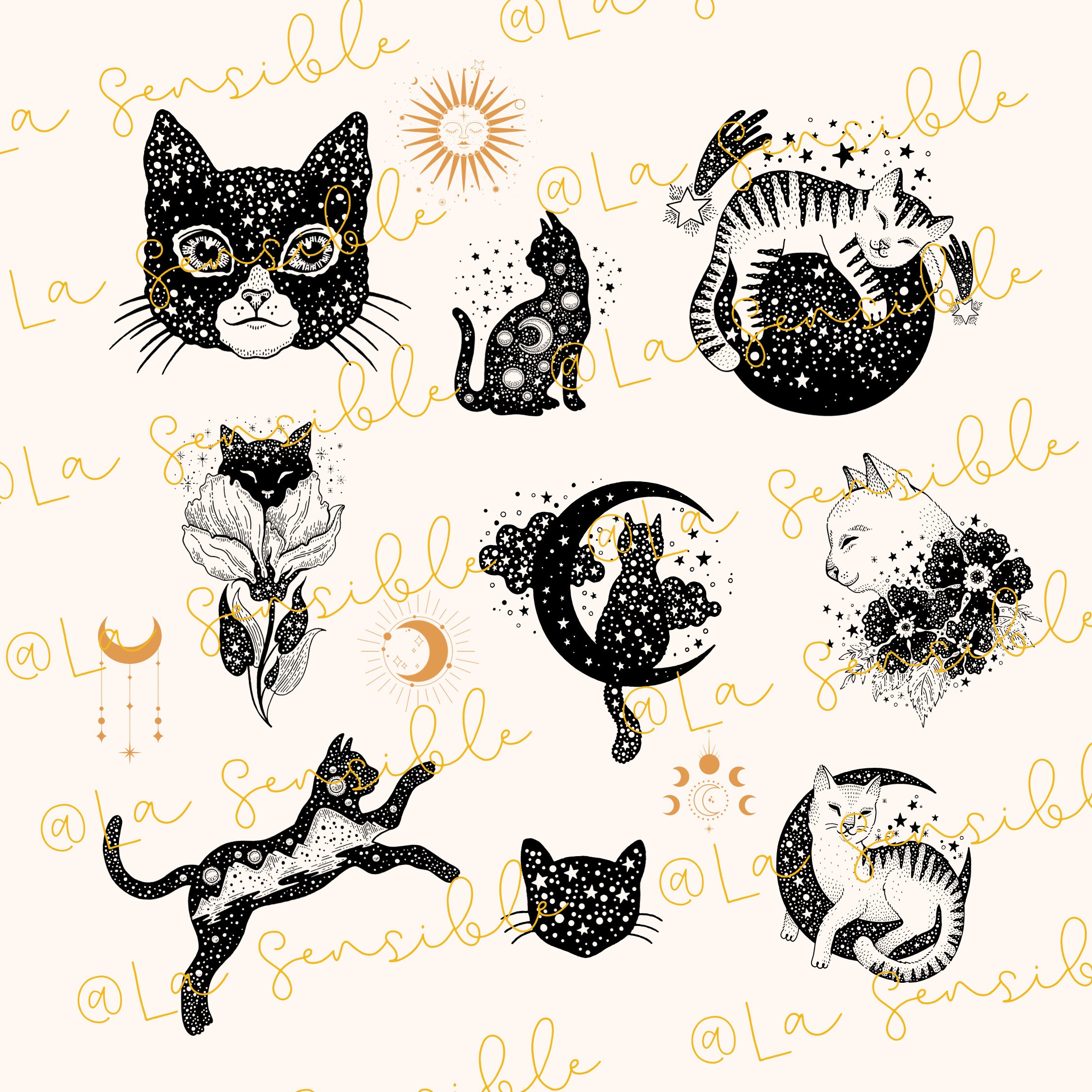 Cat Clipart/mystical Cat Clipart/black Cat Clipart/moon Cat Clipart ...