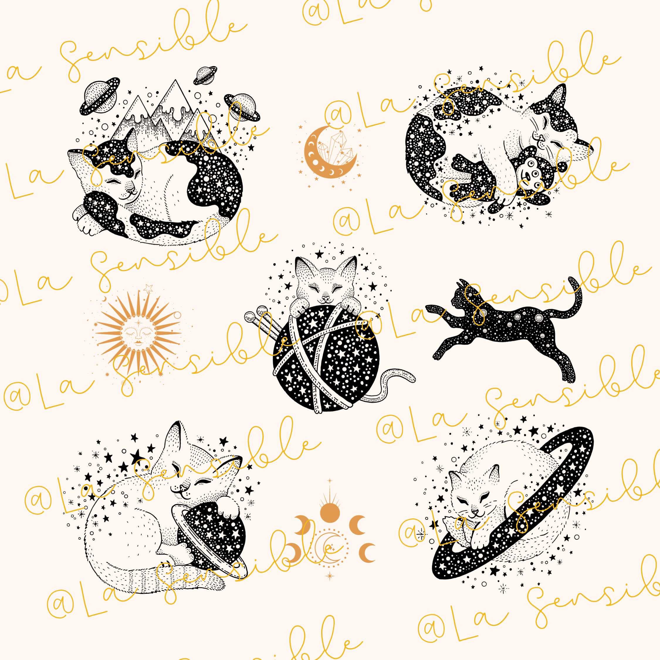 Cat Clipart/mystical Cat Clipart/black Cat Clipart/moon Cat Clipart ...