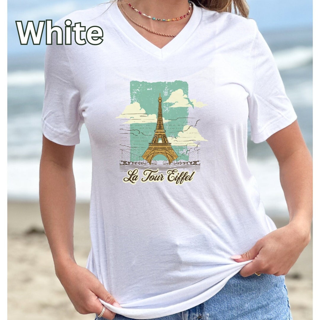 Eiffel Tower V-neck Tee, La Tour Eiffel Tee, Graphic Tee, Paris Tee ...