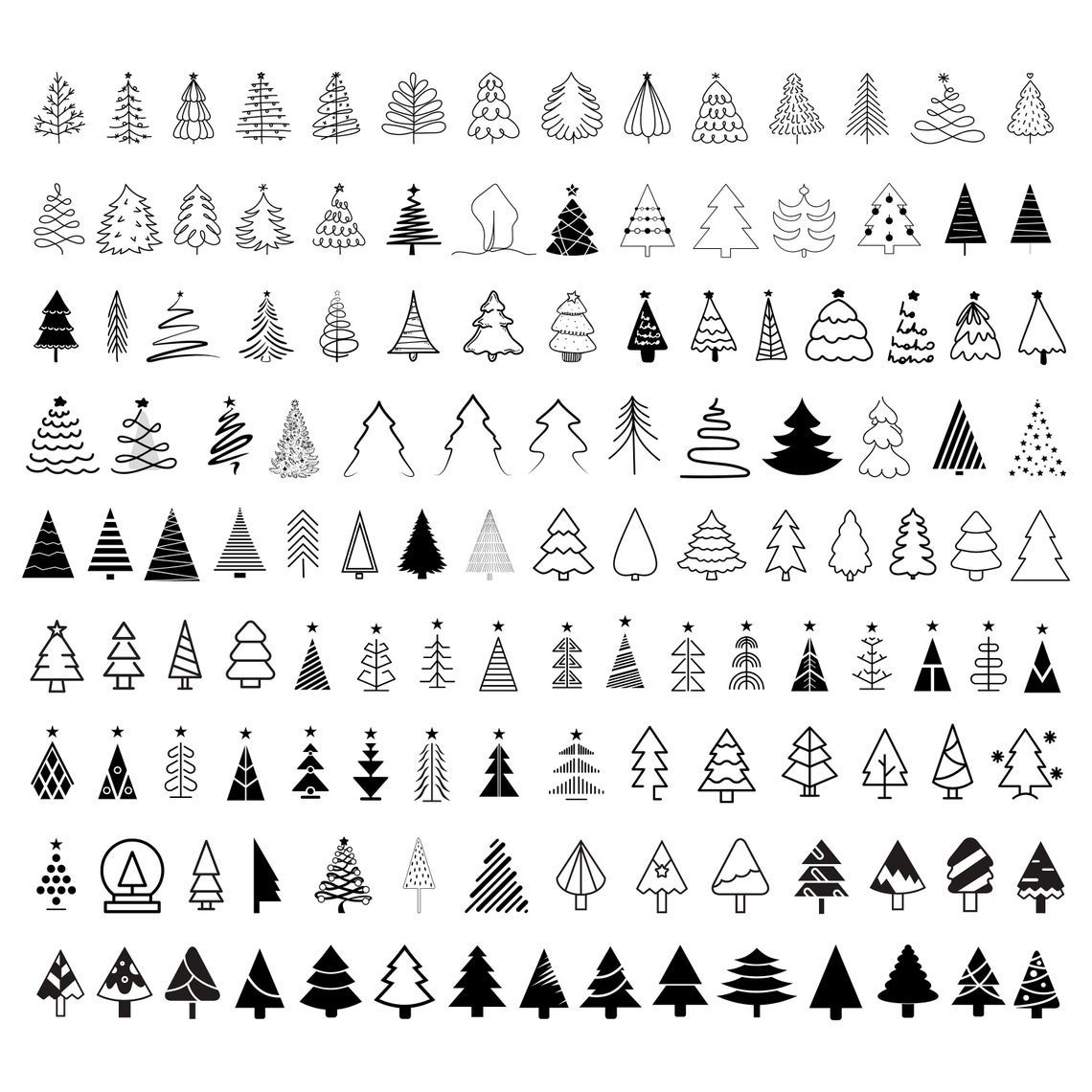 150 Christmas Trees PNG Bundle, Christmas Tree Outline, Christmas ...