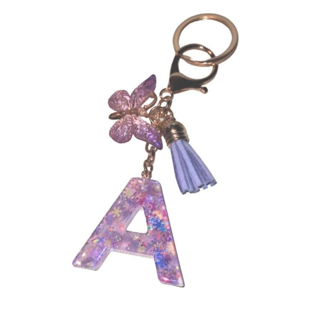 Glitter Letter Keychain Initial A Purple Sparkly Alphabet Keyring Bag ...