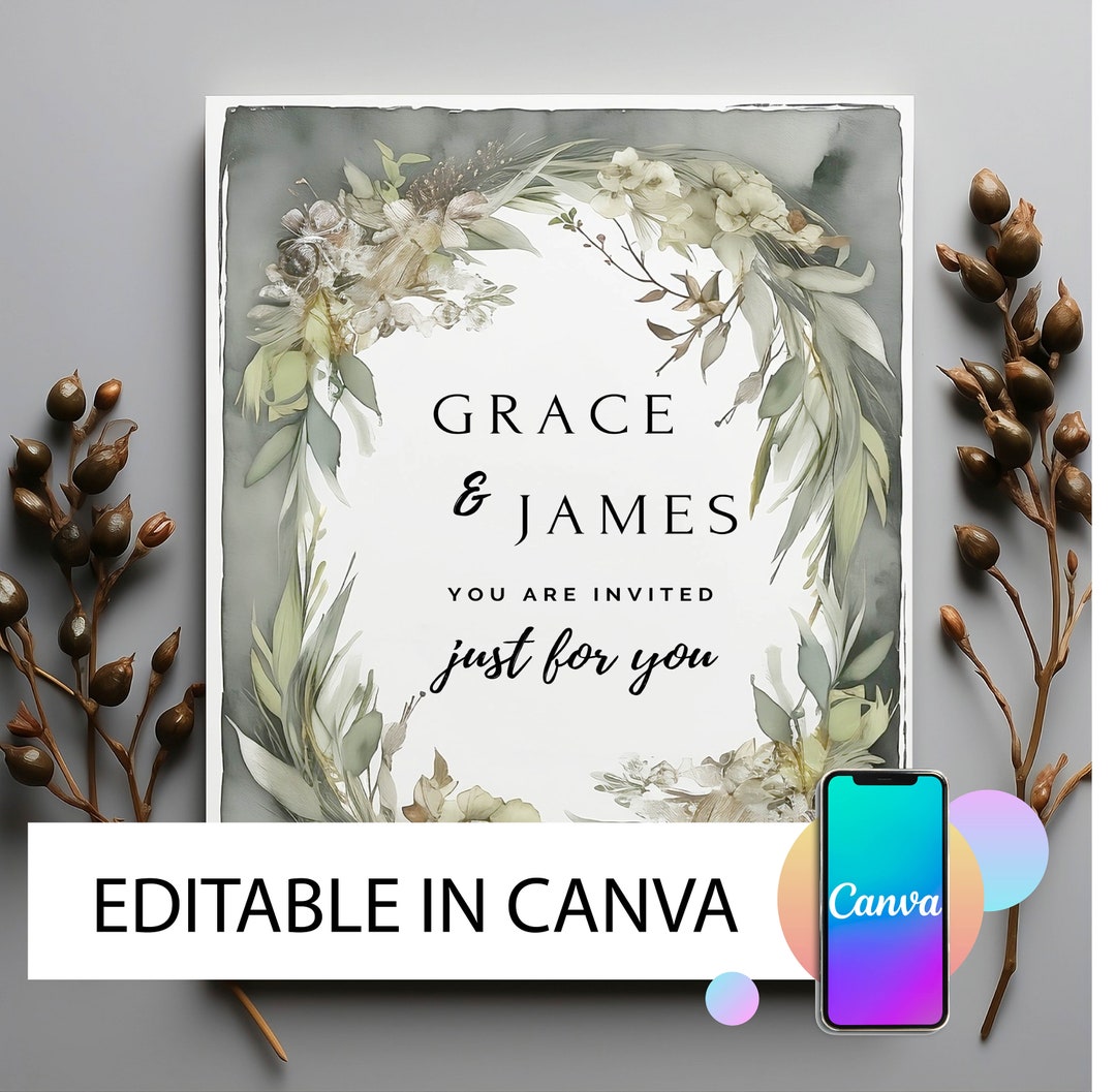 Minimalist Canva Editable Wedding Invitation Template, Digital ...