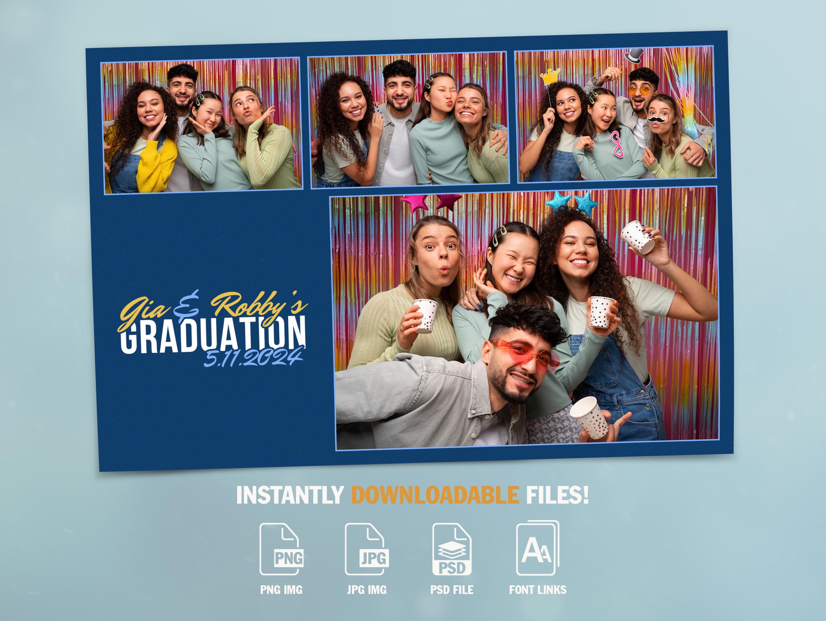 Graduation Photo Booth Template, Graduate Party Booth, Blue & Gold, 4 ...