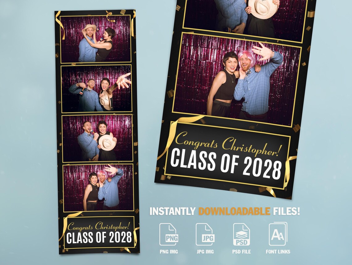 Graduation Photo Booth Template, Graduate Party Booth, Gold Confetti, 4 ...