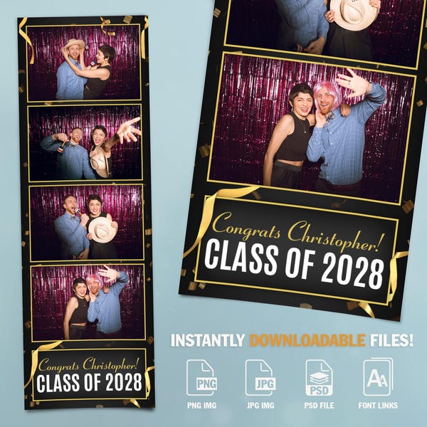 Graduation Photo Booth Template, Graduate Party Booth, Blue & Gold, 4 ...