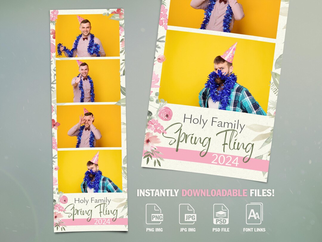Spring Photo Booth Template, Spring Fling Theme, School Dance, Pink ...