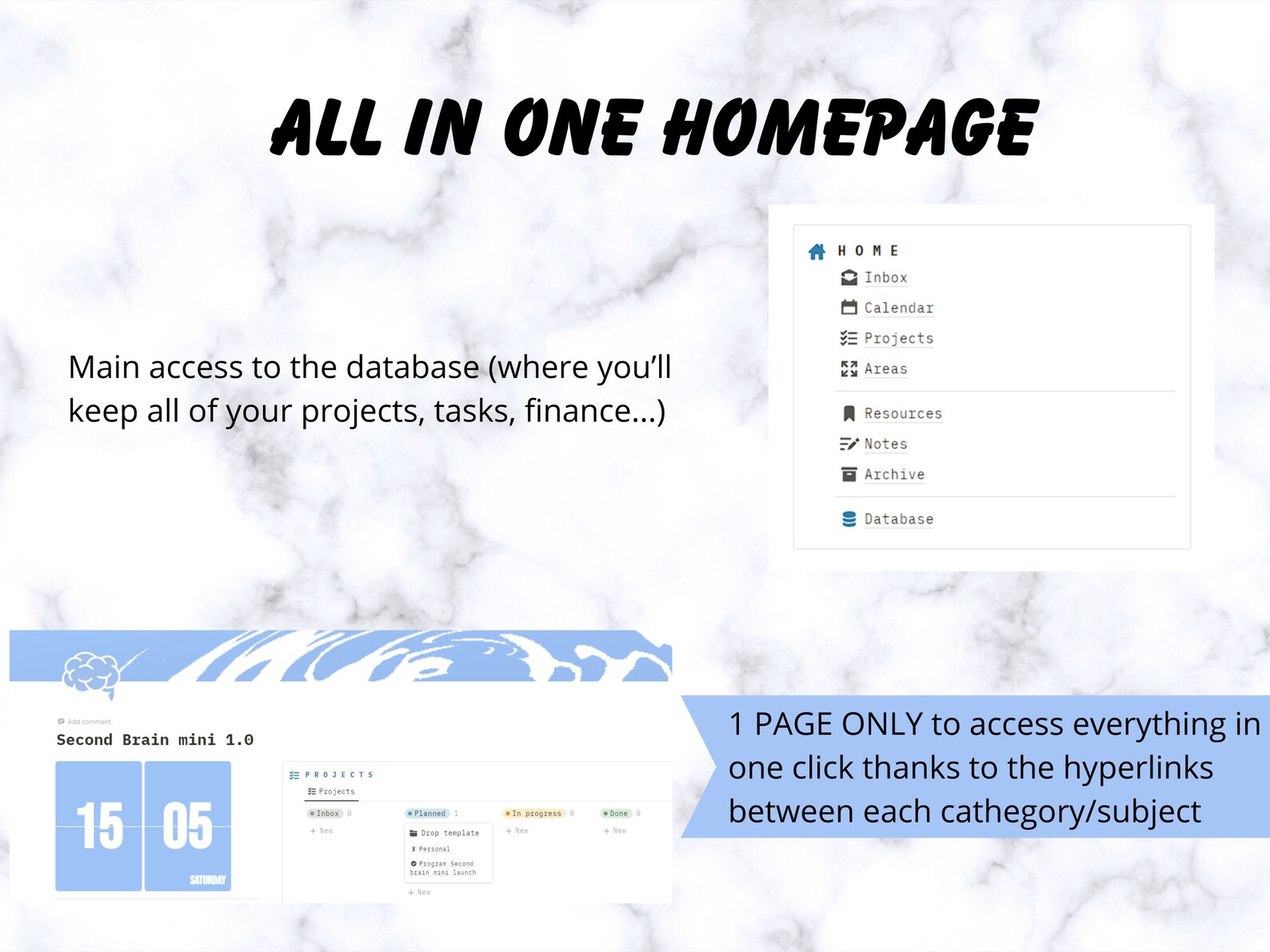 Notion Second Brain Notion Dashboard Notion Template 2023 Notion Life Planner Notion All In